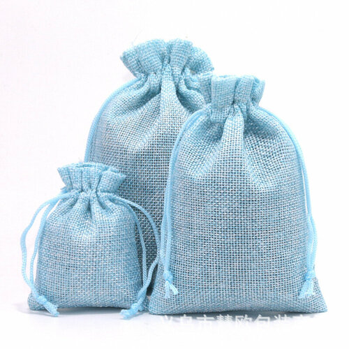 Холщевый мешочек / Мешочек для украшений / Подарочный мешочек / Мешочек для подарка / Мешочек из льна / 10 штук / 7×9 / Голубой