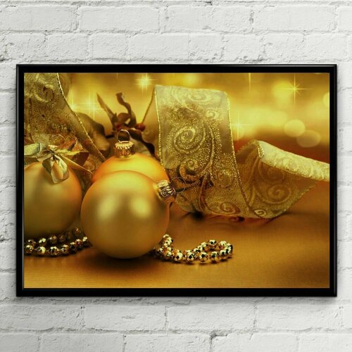 Постер "Золотые новогодние шары" Cool Eshe из коллекции "Новый год", плакат А3