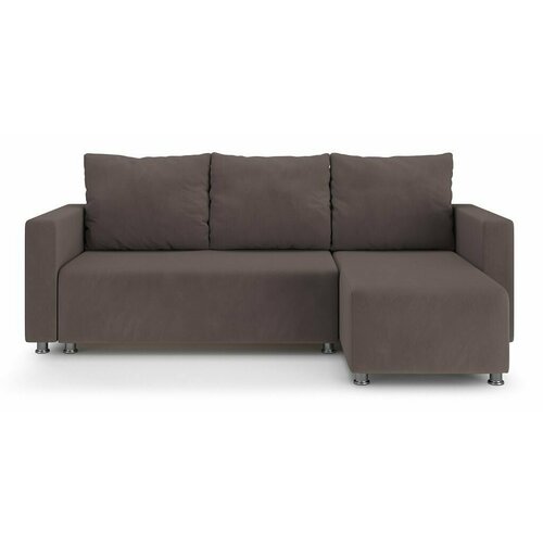 Угловой диван-кровать PUSHE раскладной Каир Lux 2, универсальный угол, велюр, глубокий коричневый Balance 235