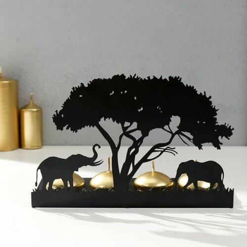 Подсвечник металл на 4 свечи Слоны Африки чёрный 13,2х20х6,8 см