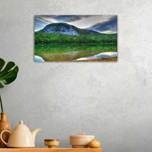 Картина на холсте 60x110 LinxOne "Небо озеро горы деревья вечер" интерьерная для дома / на стену / на кухню / с подрамником