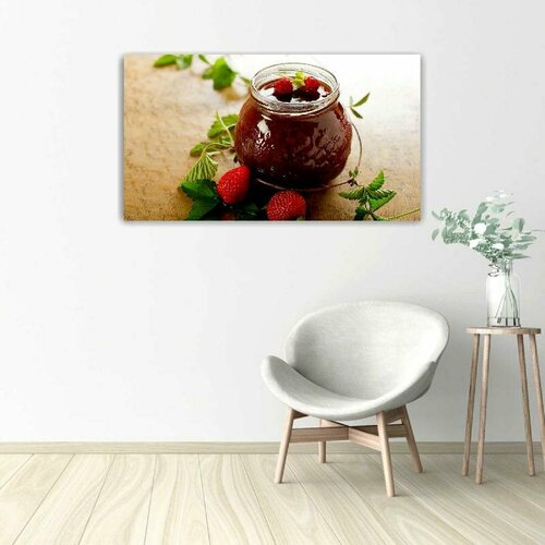 Картина на холсте 60x110 LinxOne "Джем варенье ягоды клубника" интерьерная для дома / на стену / на кухню / с подрамником