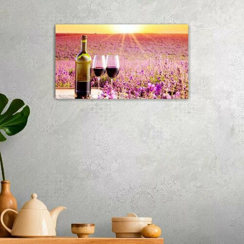 Картина на холсте 60x110 LinxOne "Две Вино бутылки Продукты" интерьерная для дома / на стену / на кухню / с подрамником