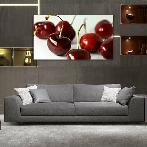 Картина на холсте 60x110 LinxOne "Вишня ягоды макро" интерьерная для дома / на стену / на кухню / с подрамником