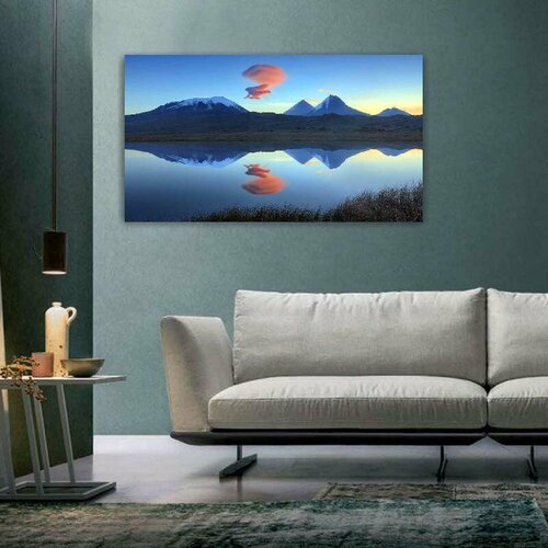 Картина на холсте 60x110 LinxOne "Горы облака отражение" интерьерная для дома / на стену / на кухню / с подрамником