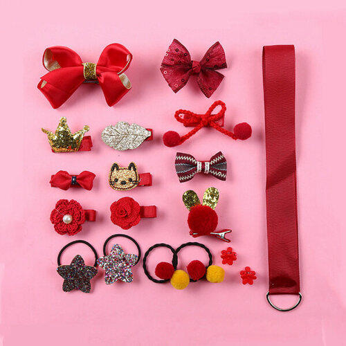 Набор резинок и заколок для девочек "Принцесса", 18 предметов, цвет красный
