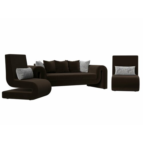 Набор Волна-1 (диван, 2 кресла), Микровельвет коричневый