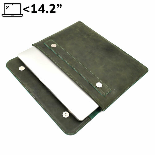 Кожаный Чехол J. Audmorrдля ноутбука 13.3-14" (Macbook 14 Pro, Zenbook и т. д.), зеленый, Newport 14 Turmalin