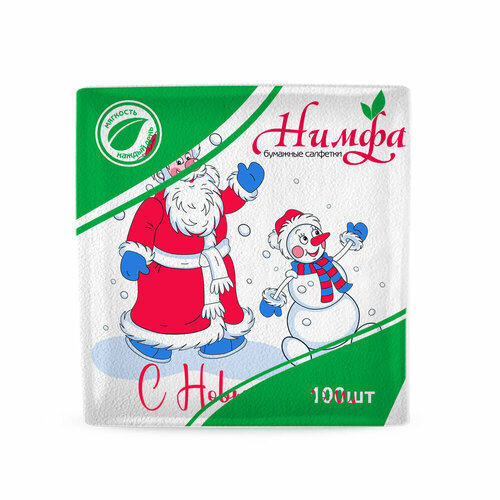 Бумажные салфетки Нимфа однослойные 100 штук 23*23 см Дед Мороз