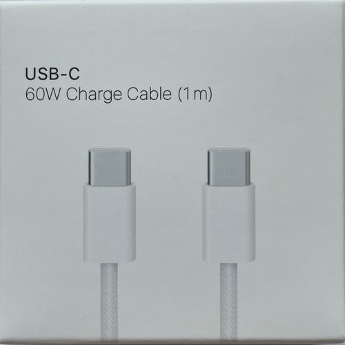 Кабель USB-C - USB-C для быстрой зарядки, 60 Вт, 1м, белый /SUPER QUALITY/ совместим с новыми MacBook, iPad, iPhone 15 / ZELMAG