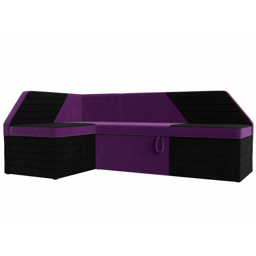 Кухонный угловой диван Дуглас левый угол, Микровельвет фиолетовый и черный