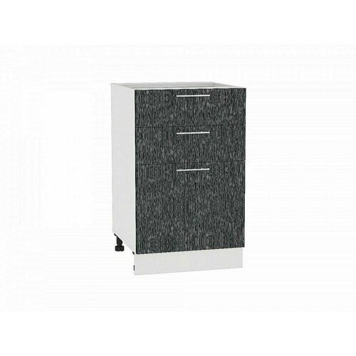 Напольный модуль для кухни Шкаф нижний с 3-мя ящиками Валерия-М 816*500*478 Черный металлик дождь / Белый