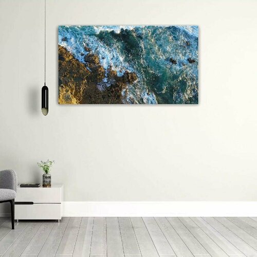 Картина на холсте 60x110 LinxOne "Скалы вид сверху море" интерьерная для дома / на стену / на кухню / с подрамником