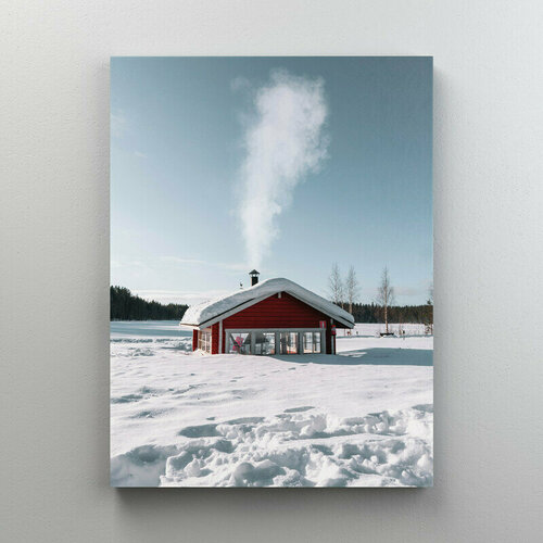 Интерьерная картина на холсте "Красный домик в снегу" размер 30x40 см