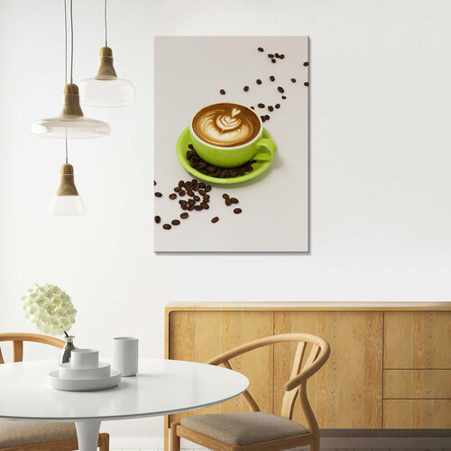 Картина/Картина на холсте для интерьера/Картина на стену/Картина для кухни/ - Кофе капучино зелёная чашка 60х80