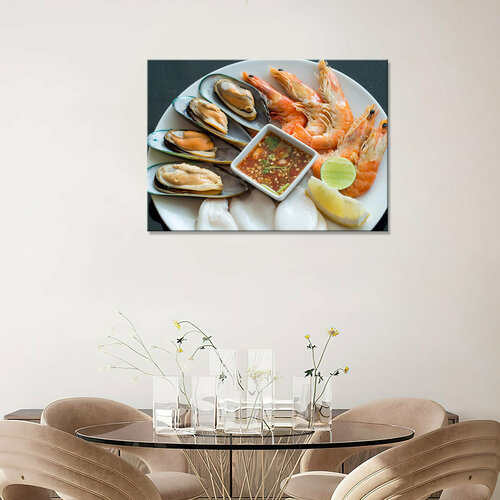 Картина/Картина на холсте для интерьера/Картина на стену/Картина для кухни/ - Морепродукты на тарелке 30х40