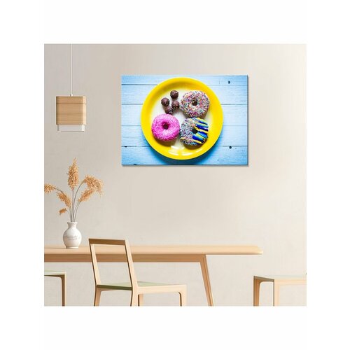 Картина на холсте с подрамником Пончики на жёлтой тарелке 40х60