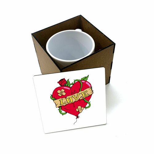 Коробка для кружки деревянная подарочная #huskydom Сердце just love, просто люби 1021200