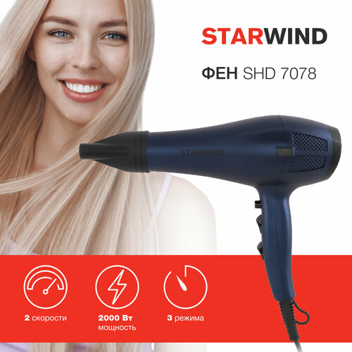 Фен Starwind SHD 7078 синий матовый/черный