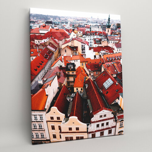 Картина на холсте (интерьерный постер) "Цветные крыши Праги" в скандинавском стиле, с деревянным подрамником, размер 30x40 см