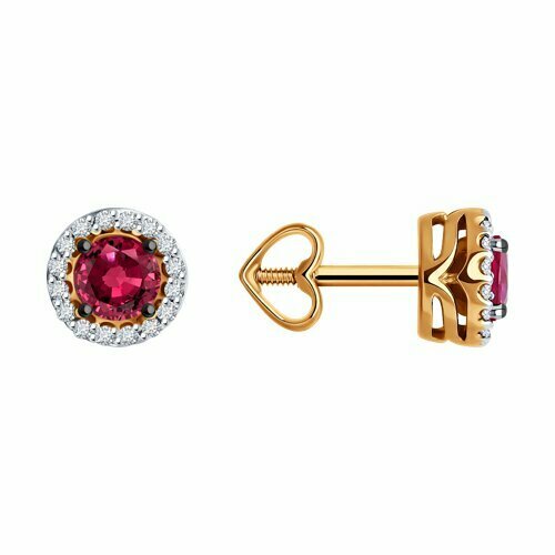 Серьги пусеты Diamant online, золото, 585 проба, бриллиант, рубин, розовый