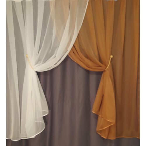 Тюль ИТлира вуаль для кухни комнаты 170*400 коричневый цвет