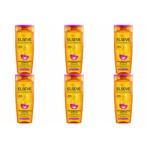L'Oreal Paris Шампунь для волос лишенных блеска Elseve Роскошь масла розы Глянцевый блеск, 400 мл, 6 шт