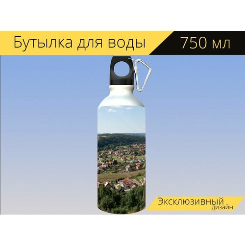 Бутылка фляга для воды "Совата, трансильвания, румыния" 750 мл. с карабином и принтом