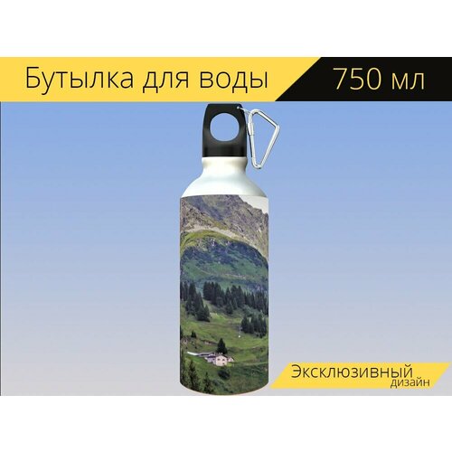 Бутылка фляга для воды "Массив, холмы, хат" 750 мл. с карабином и принтом