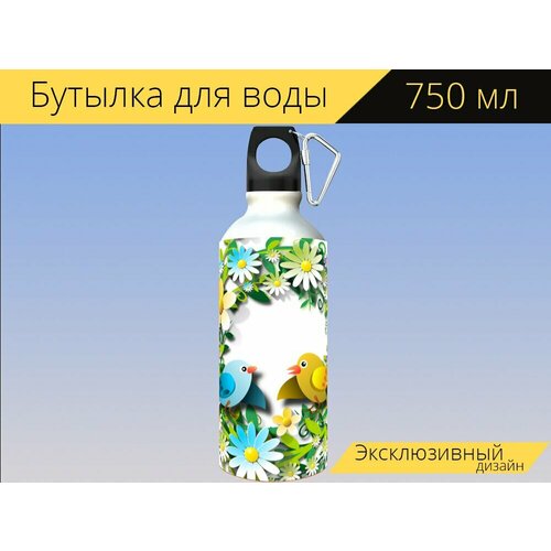 Бутылка фляга для воды "Цветы, цветочный, цветистый" 750 мл. с карабином и принтом