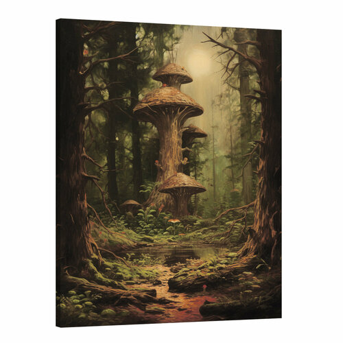 Интерьерная картина 50х70 "Пейзаж с волшебным лесом и сказочными существами"