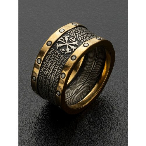Кольцо обручальное Angelskaya925 Кольцо серебряное Спаси и Сохрани с позолотой широкое, серебро, 925 проба, чернение, золочение, размер 18.5, золотой, серебряный