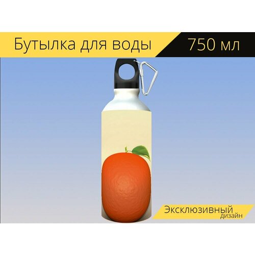 Бутылка фляга для воды "Апельсин, фрукты, цитрусовый фрукт" 750 мл. с карабином и принтом