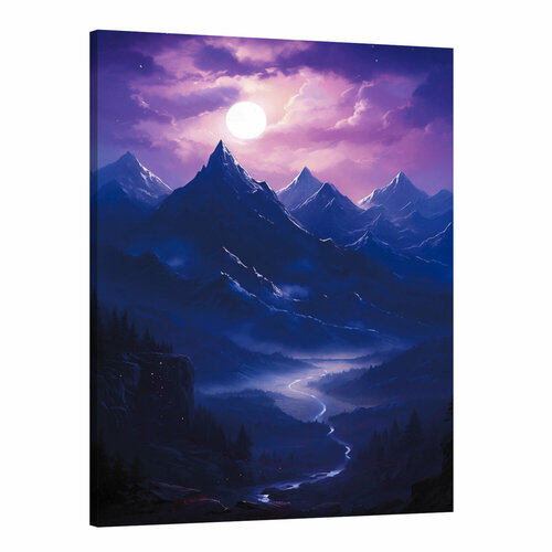 Интерьерная картина 50х70 "Горы в фиолетовых тонах: магия сумерек"