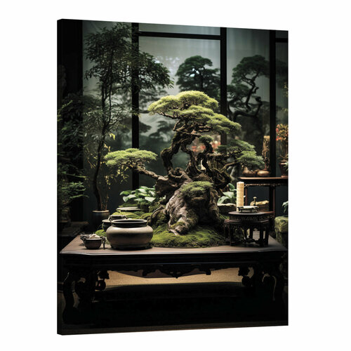 Интерьерная картина 50х70 "Культивация бонсай: искусство миниатюры"