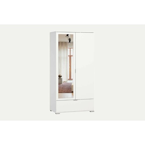 Распашной шкаф Стелла-2.1-90-200 Белый с зеркалом