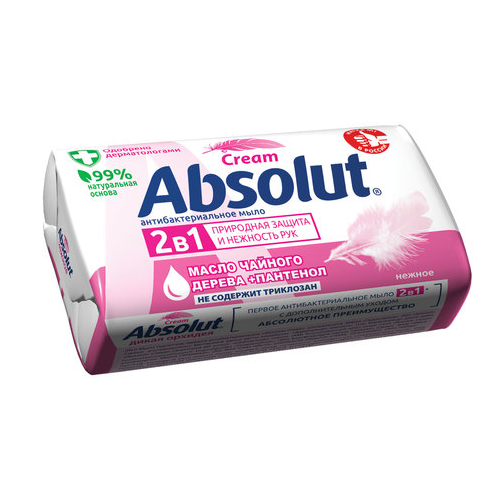 Антибактериальное Мыло туалетное антибактериальное 90 г ABSOLUT (Абсолют) "Нежное", не содержит триклозан, 6058, 6001,6058