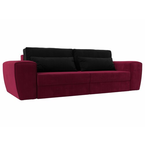 Прямой диван-кровать Лига-008, Микровельвет бордовый, все подушки черные