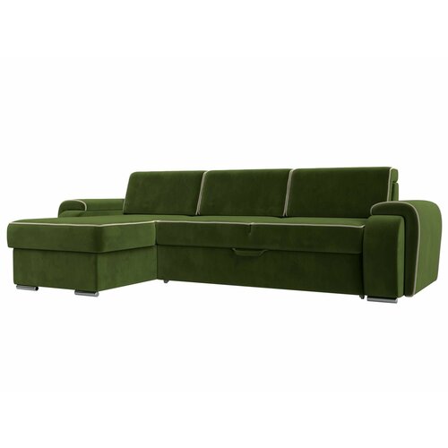 Угловой диван Лига-025 левый угол, Микровельвет зеленый, бежевый