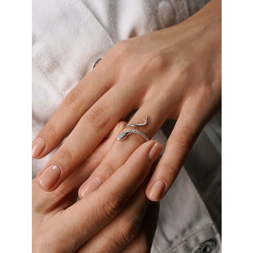 Перстень SKAZKA Natali Romanovoi разъемное кольцо змея, серебро, 925 проба, родирование, фианит, размер 19, белый, серебряный