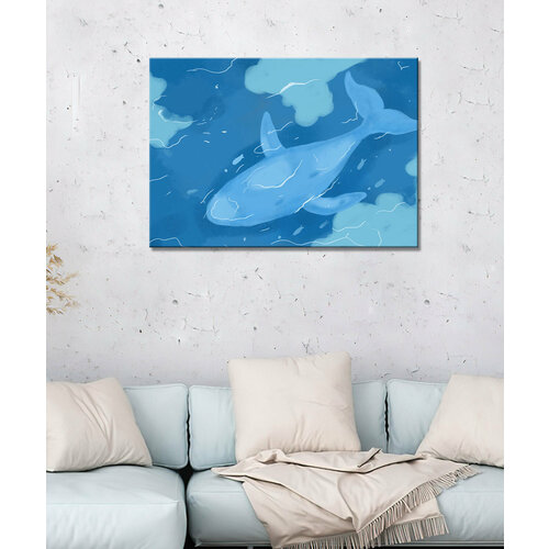 Картина - кит, арт, кит под водой, голубой кит (51) 20х30