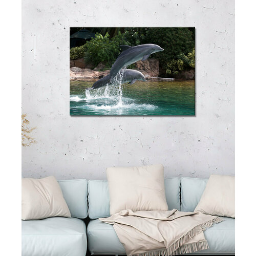 Картина - дельфин, экзотический дельфин, живая природа, дельфин в море (12) 50х70