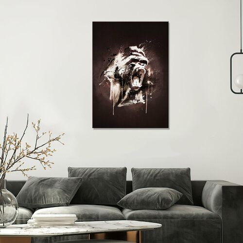 Интерьерная картина на холсте - Тёмная акварель горилла 20х30
