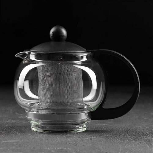 Чайник стеклянный заварочный «Вдохновение», 500 мл, с металлическим ситом, цвет чёрный (комплект из 4 шт)