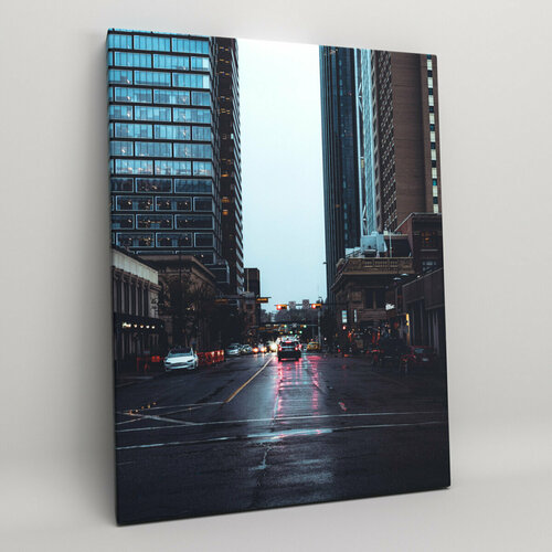 Картина на холсте (интерьерный постер) "Город после дождя" архитектура, с деревянным подрамником, размер 45x60 см