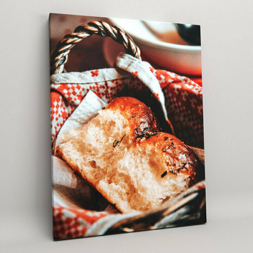 Картина на холсте (интерьерный постер) "Сдобные горячие булочки - для кухни", с деревянным подрамником, размер 22x30 см