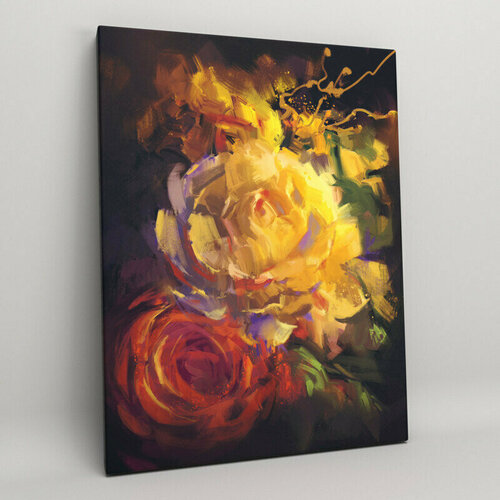 Картина на холсте (интерьерный постер) "живопись чайная роза", с деревянным подрамником, размер 22x30 см