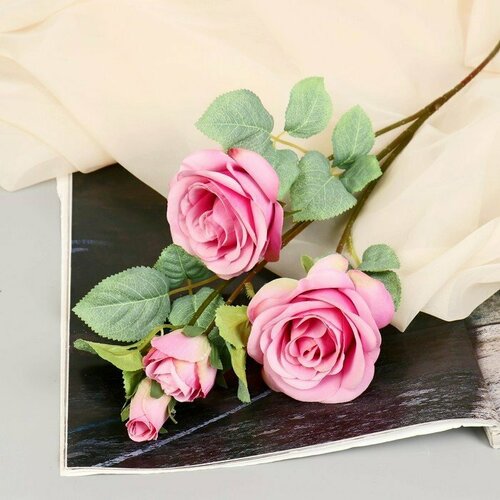 Цветы искусственные "Роза кустовая" 67 см, ярко-розовый (комплект из 4 шт)