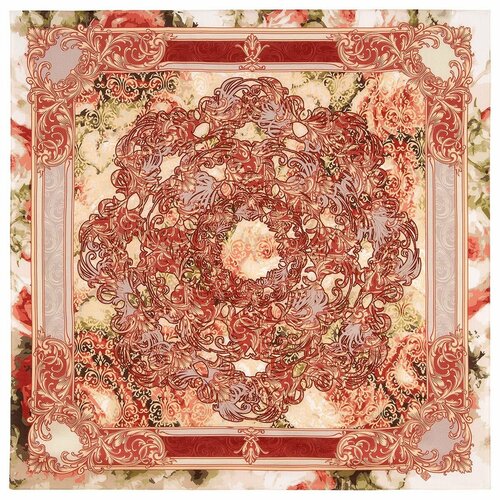 Платок Павловопосадская платочная мануфактура,80х80 см, белый, розовый