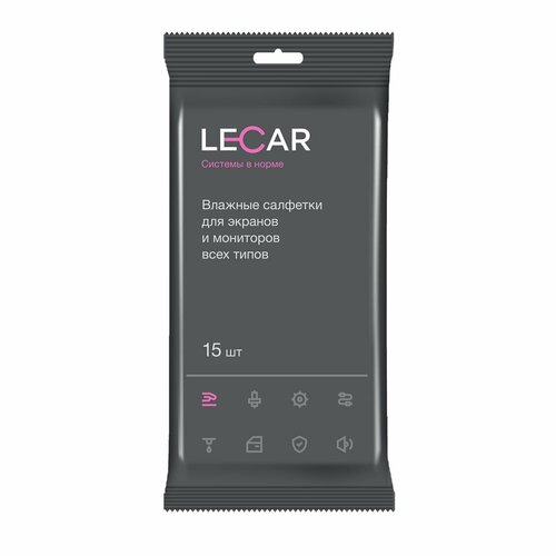 Влажные салфетки для мониторов (упаковка 15 шт.) LECAR LECAR000065112 1шт.